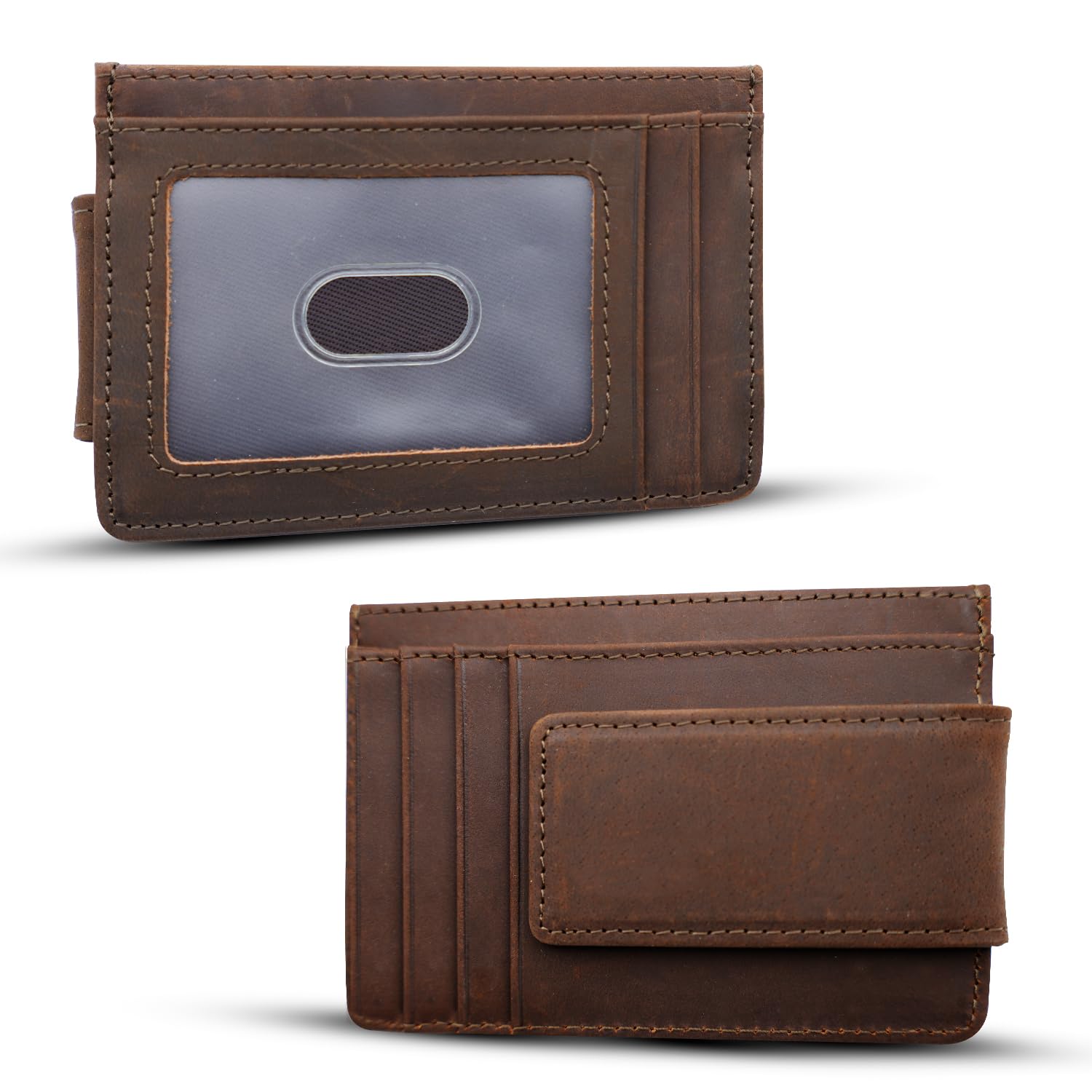 Amazon.com: Genuine Leather Money Clip Wallet, Minimalist Mens Wallet ...
