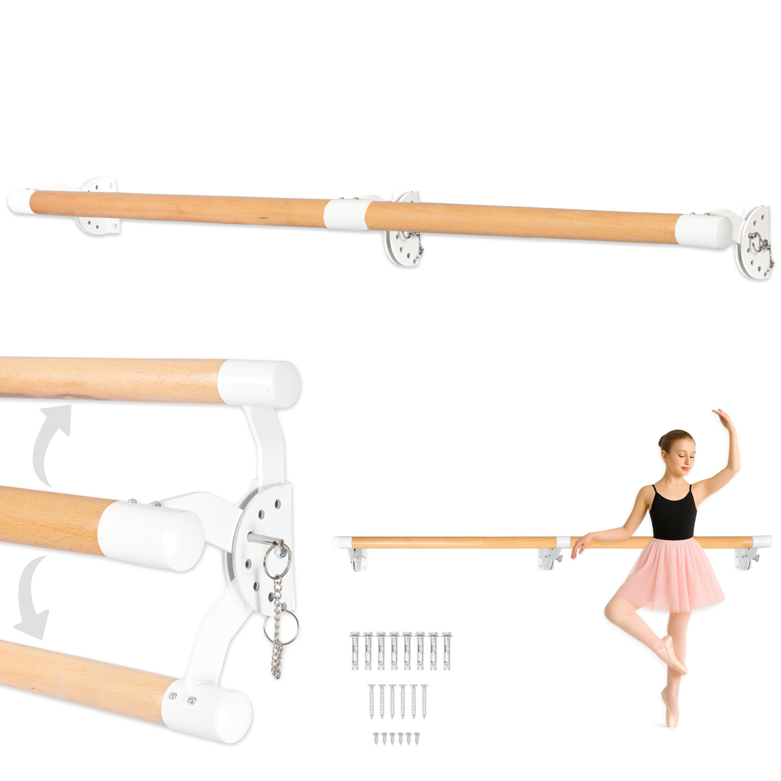 Snapklik.com : Ballet Barre For Home - 5 Ft 8 Inches Wood Adjustable Wall Mount Ballet Bar Dance ...
