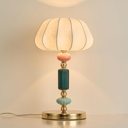 FALINNEAD Modern White Fabric Table Lamp Plug in Metal Base Desk Light ...