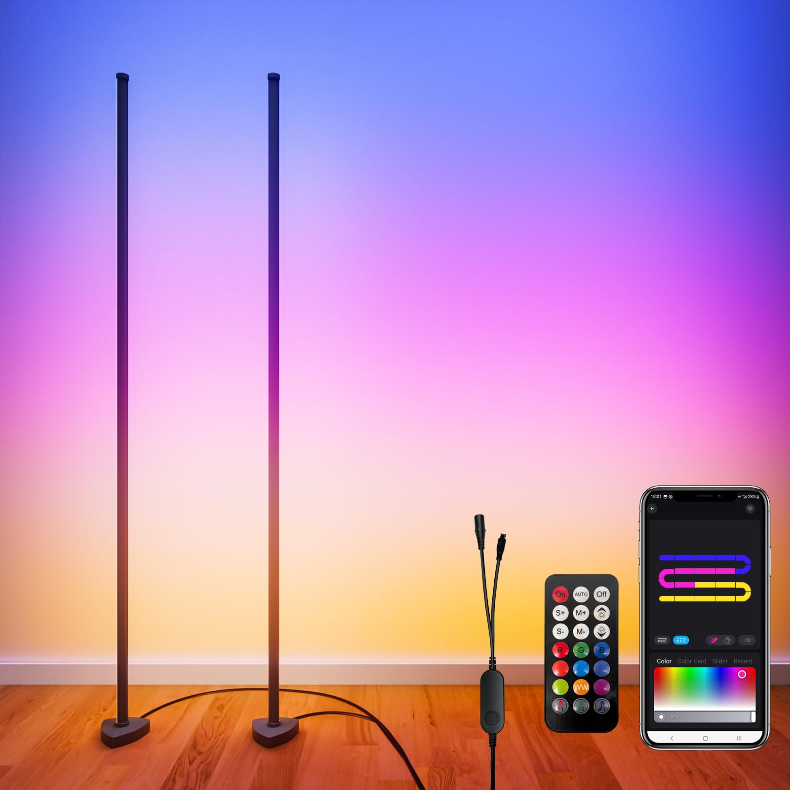 velted Corner Floor Lamp, Synced Dual Lights LED Control Floor Lamp RGB ...