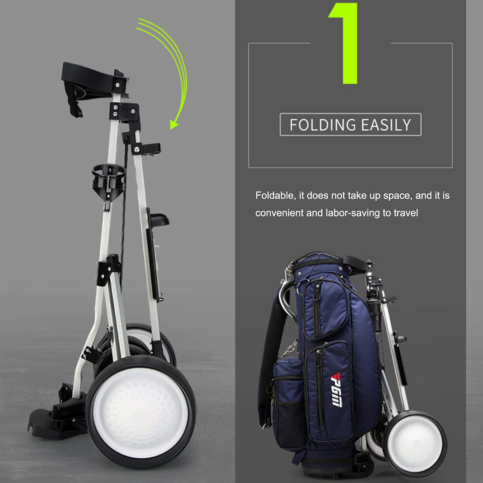 NBCDY Push Pull Golf Cart, Golf 2-Wheeled Cart with 360 Rotating Front ...