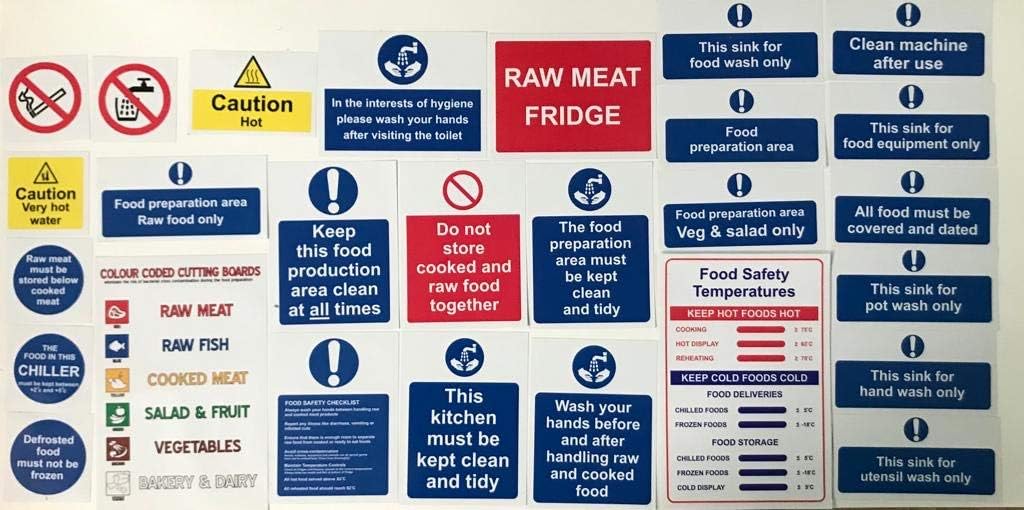 Kitchen safety signs starter pack - 27 Qty Various self adhesive labels ...