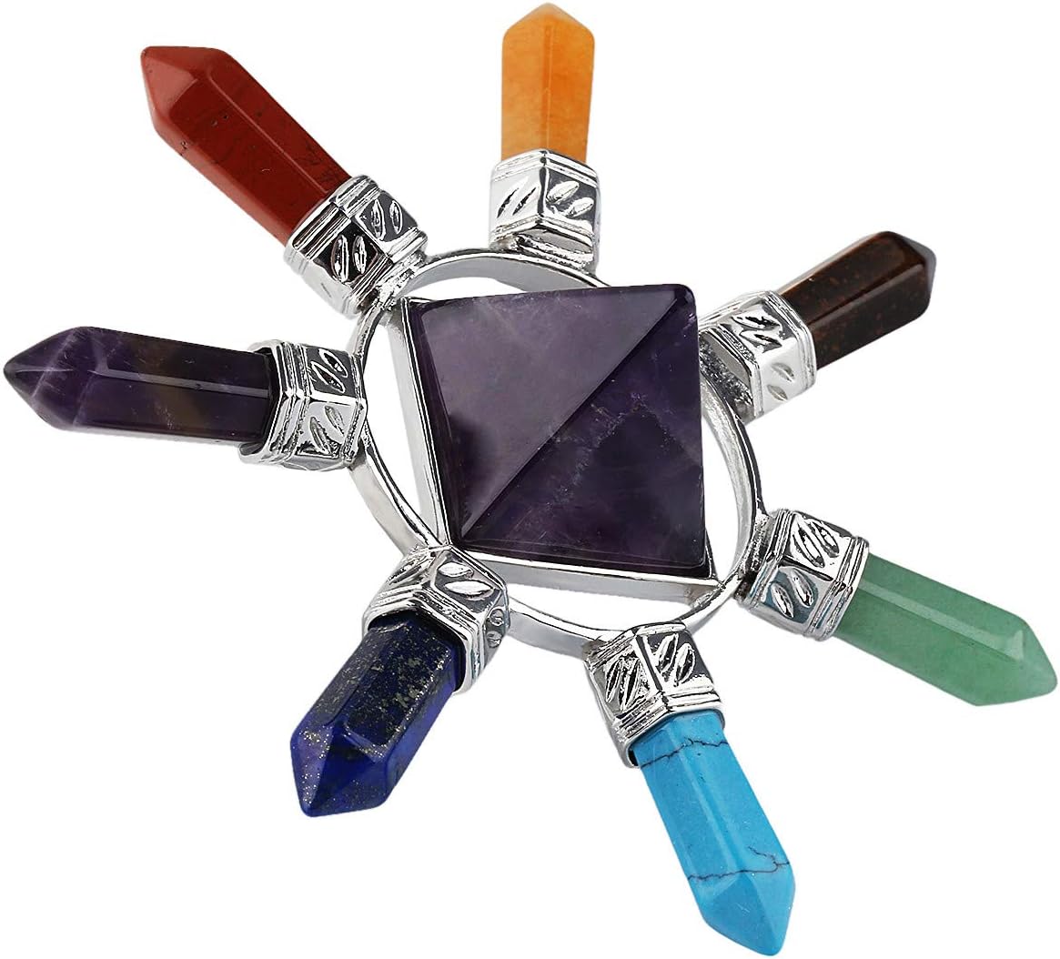 Nupuyai Amethyst 7 Chakra Pyramid and Pendulum Set, Healing Stone Kit ...