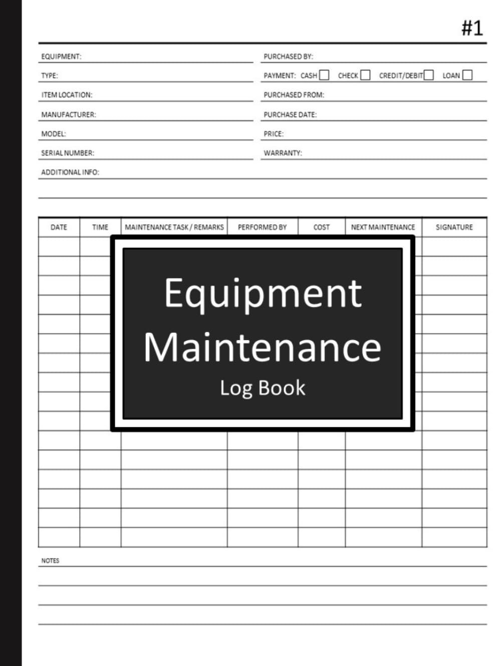 Equipment Maintenance Log Book: Repairs, Service, and Preventive Care ...