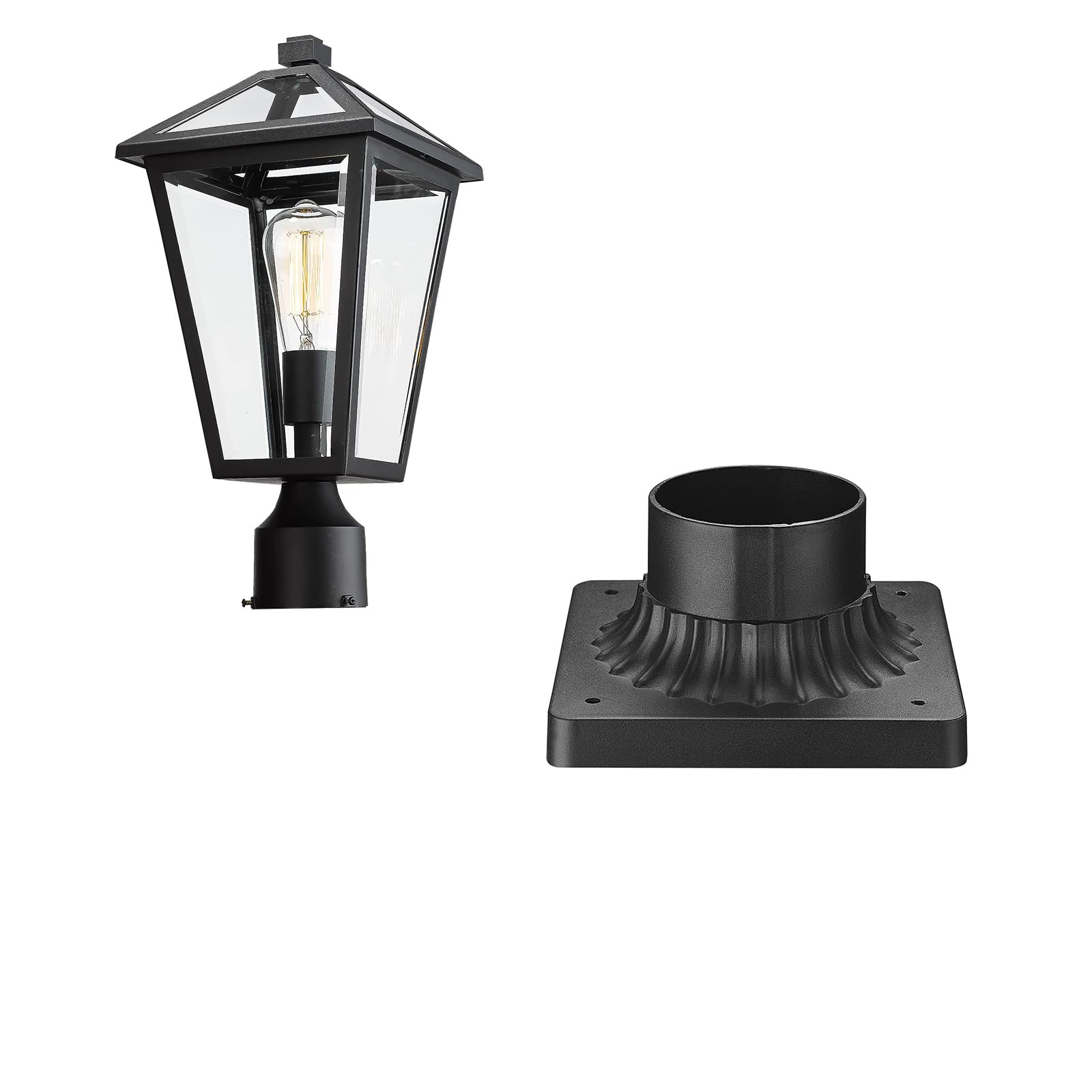 Luminzone Outdoor Post Light with Base Mount, Waterproof Pole Lantern ...