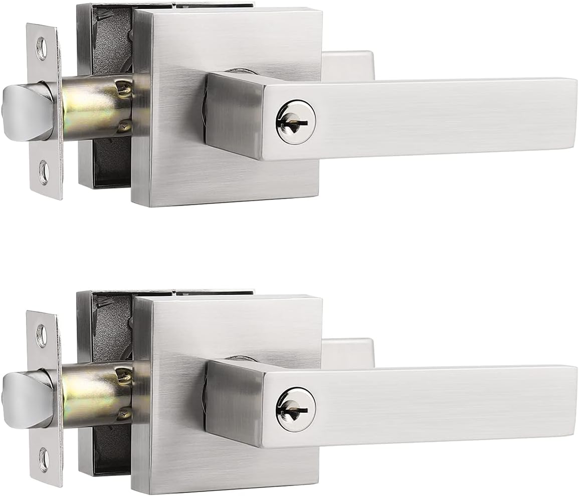 Probrico Door Handle with Lock and Key, Chrome Door Handle Set ...