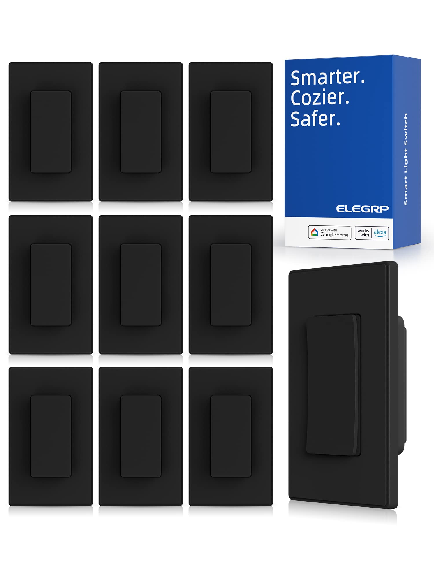 ELEGRP Smart Light Switch, 2.4GHz Wi-Fi Single Pole/3 Way Light Switch ...