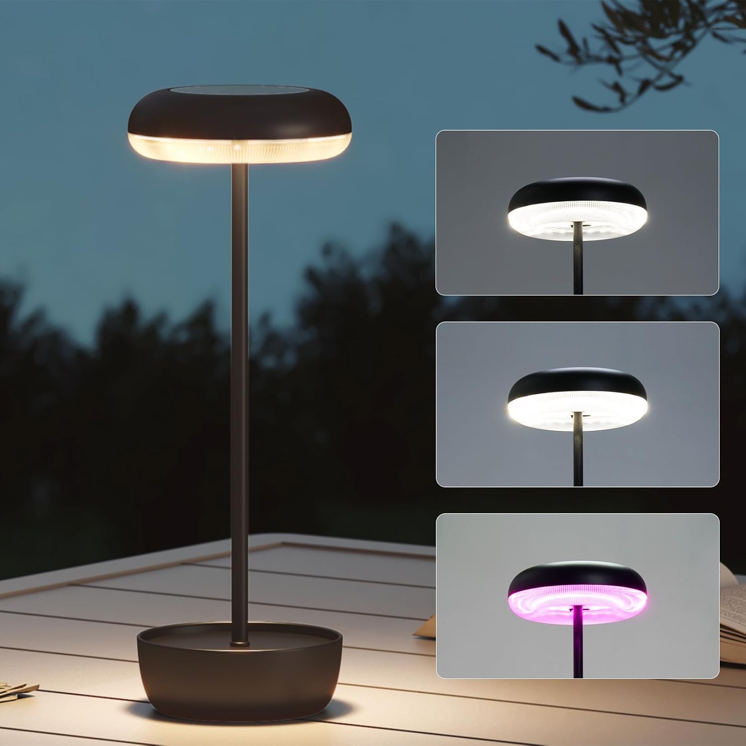 Solar Yard Outdoor Table Lamp, Cordless USB Solar Table Lamp for Patio ...