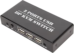 DisplayPort KVM Switch 2 Ports 4K 60Hz, USB 2.0 Keyboard Mouse Sync, Aluminum Alloy, Dual Mode ...