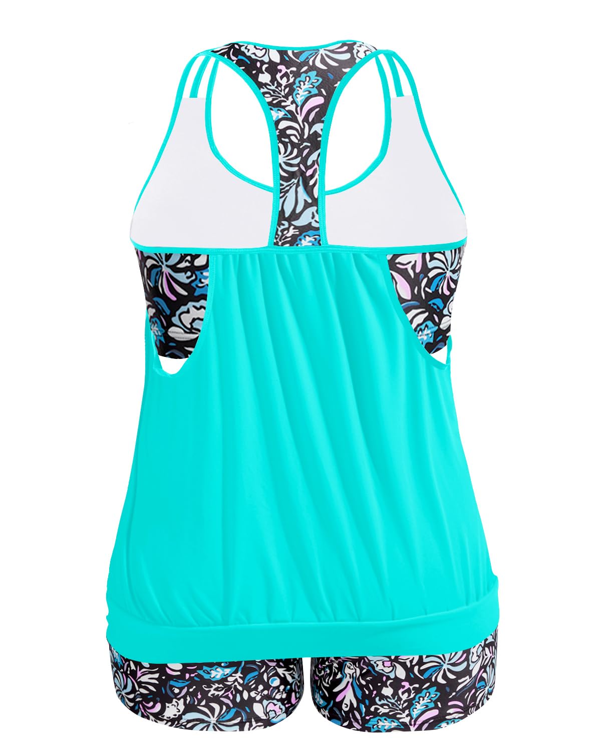 Snapklik.com : Holipick Aqua Floral Plus Size Tankini Swimsuit For ...