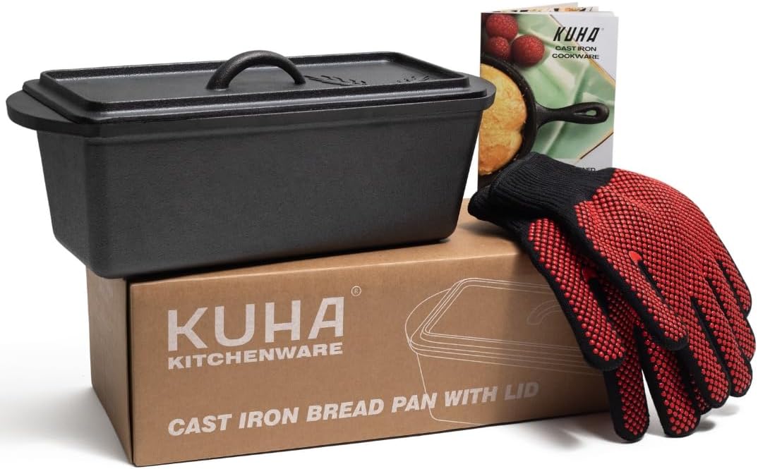 Amazon.com: KUHA Cast Iron Bread Pan with Lid + Bread Lame - Black ...