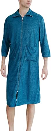 Homgro Men's Soft Robe 3/4 Sleeve House Coat Zipper Housecoat with ...