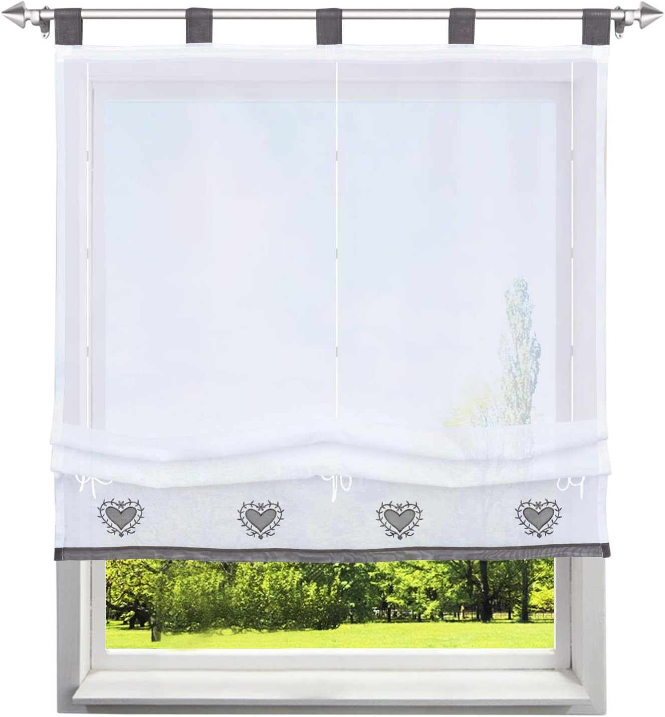 Amazon.de: Raffrollo mit Herz Muster Rollos Stickerei Transparent Voile ...