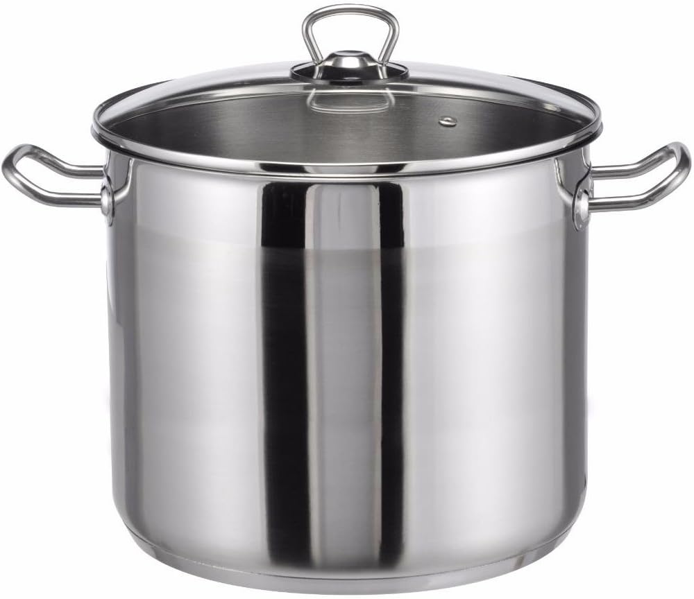 15 Ltr Large Deep Stainless Steel Cooking Stock Pot Casserole Glass Lid ...