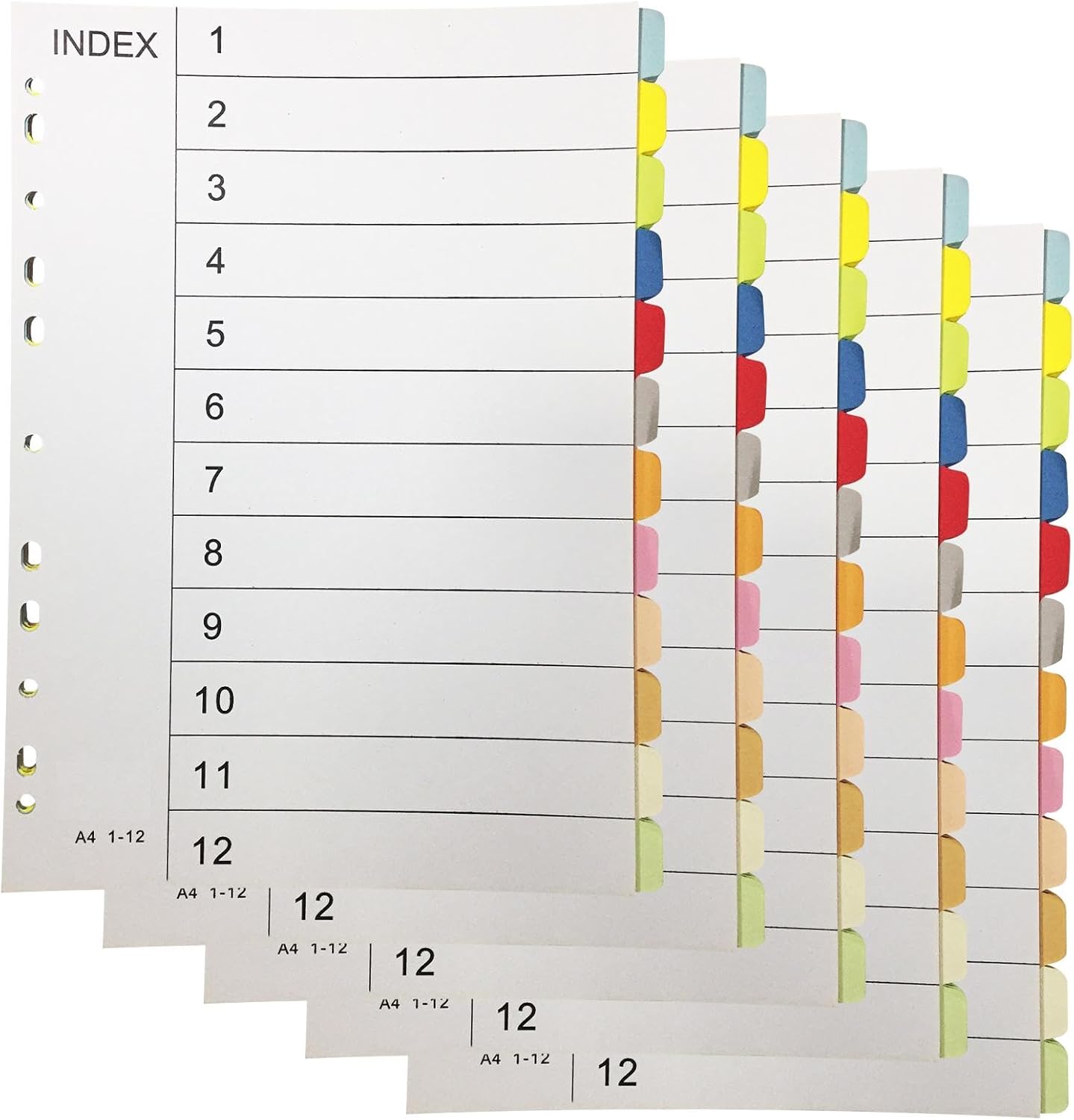 5 Pack A4 File Dividers,11 Holes Punched File Divider Ring Binder，12 ...