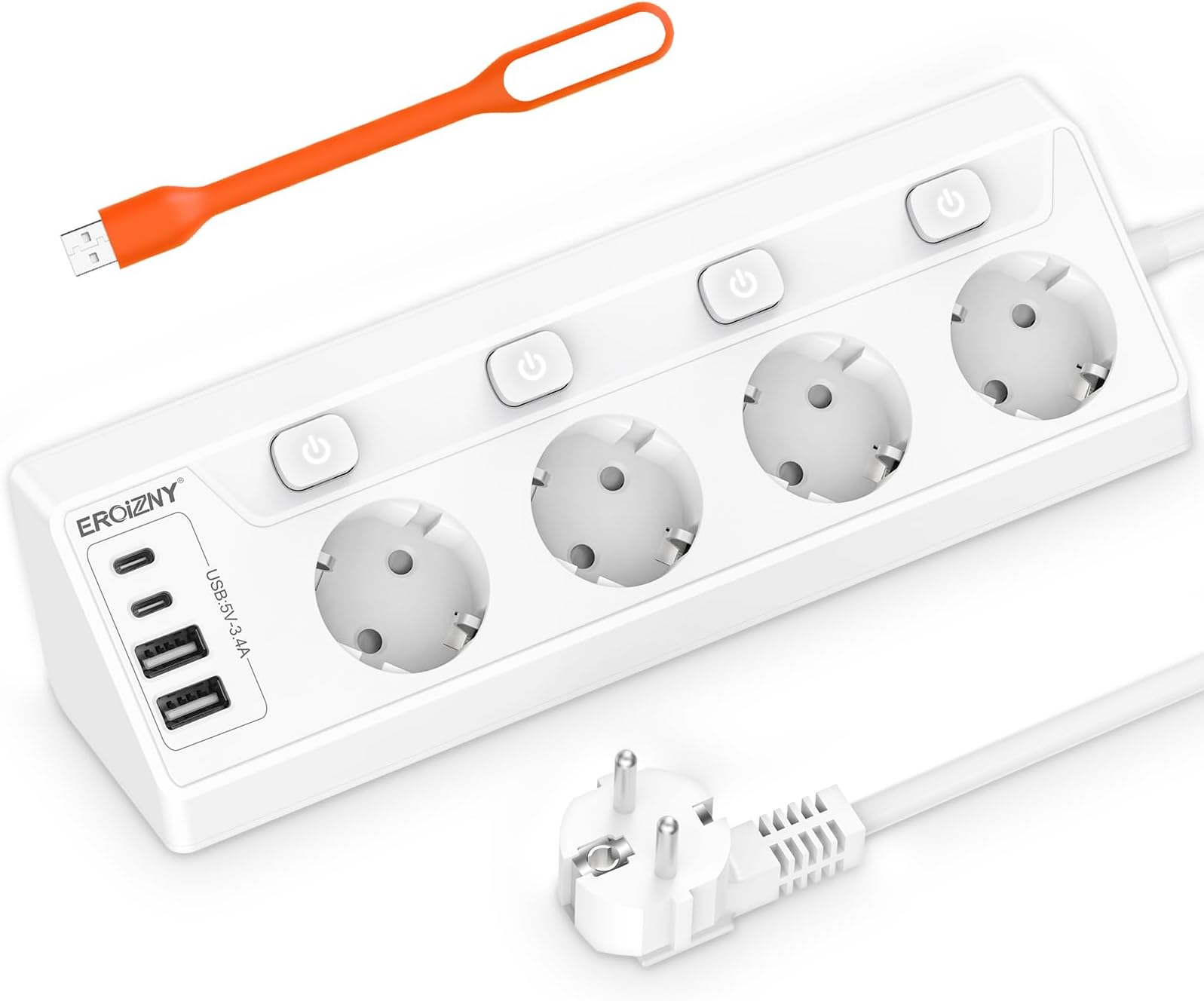 Ecksteckdose mit 2 USB C und 2 USB A, 4 Fach Steckdosenleiste Einzeln ...