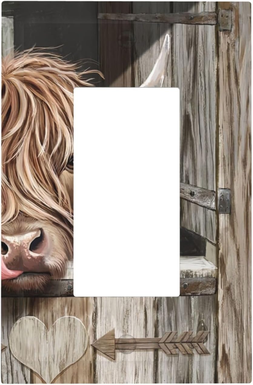 UKUTARLY Farmhouse Highland Cow Light Switch Cover 1 Gang Single Rocker ...