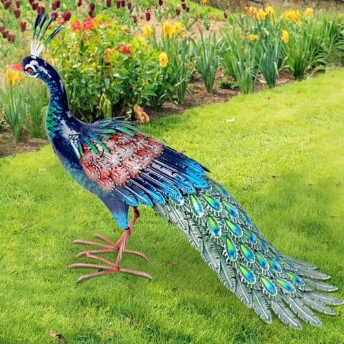 Amazon.com: Sinhra Outdoor Solar Peacock Statue Garden Decor,Metal ...