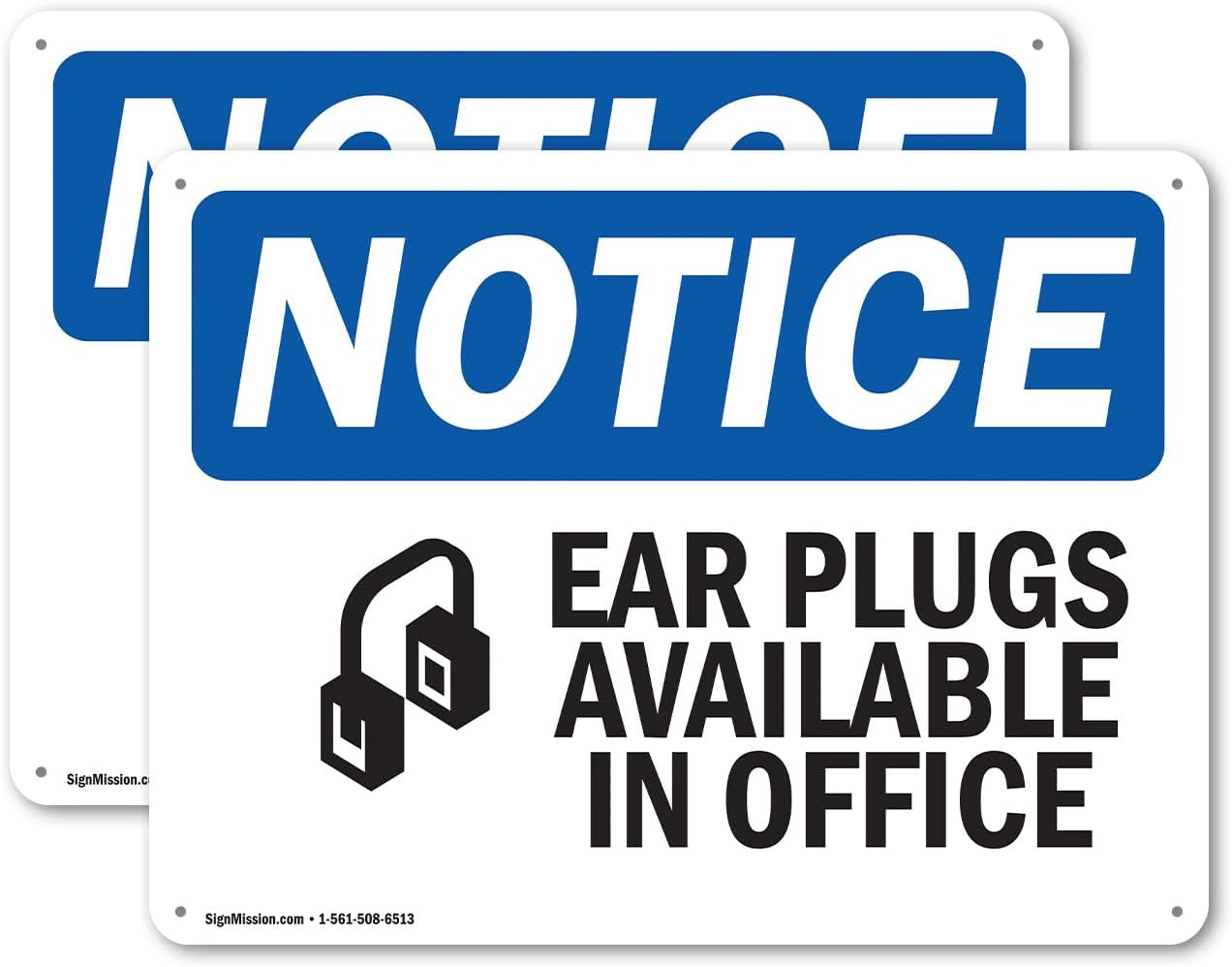 Amazon.com: (2 Pack) Ear Plugs Available In Office OSHA Notice Sign 14 ...
