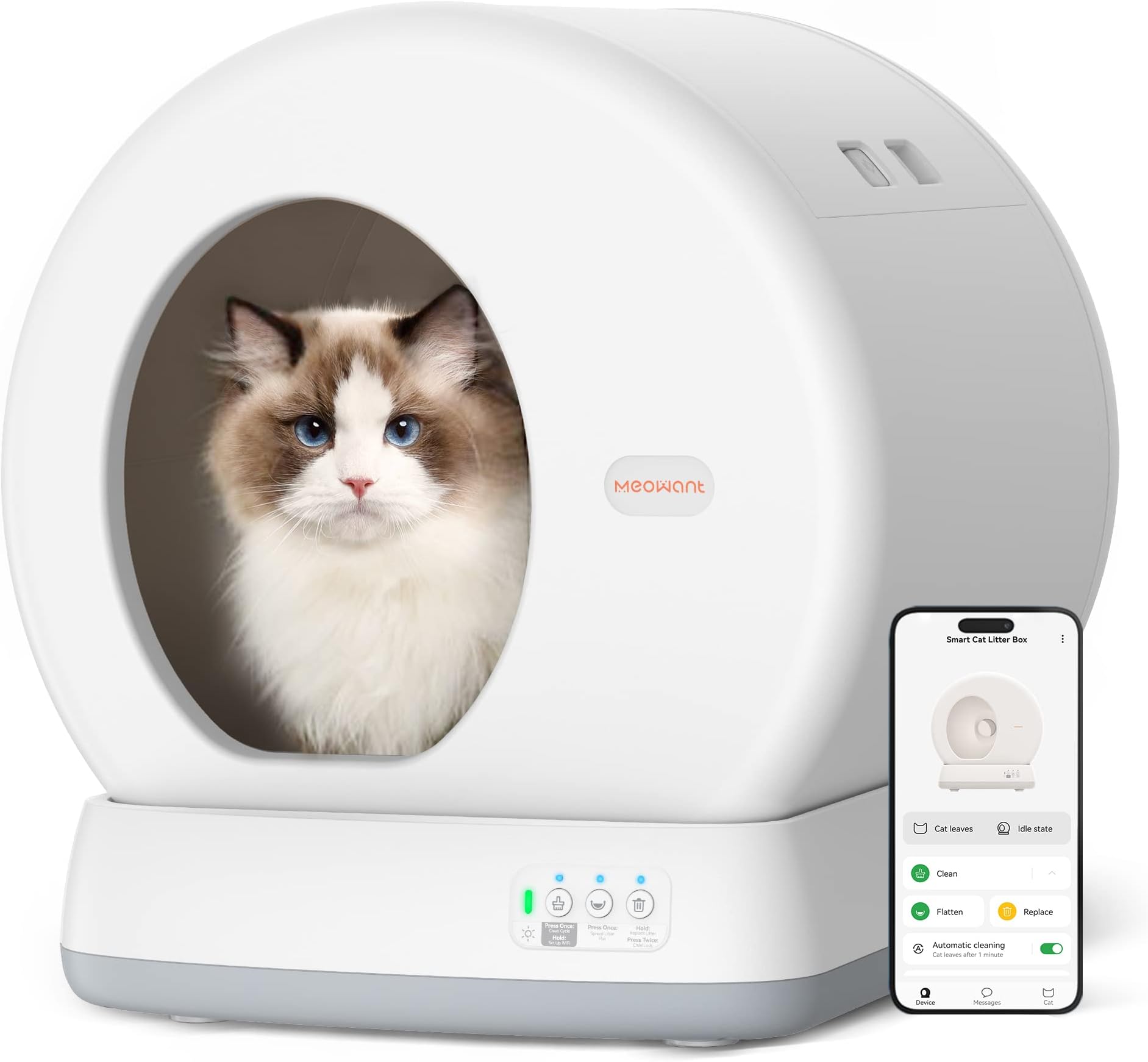 MeoWant Self-Cleaning Cat Litter Box, Integrated Safety Protection ...