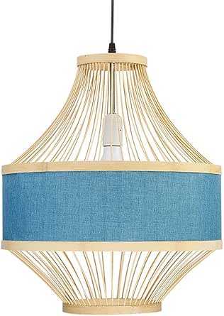 LED Chandeliers, Natural Wicker Hanging Light Blue Ceiling Pendant ...