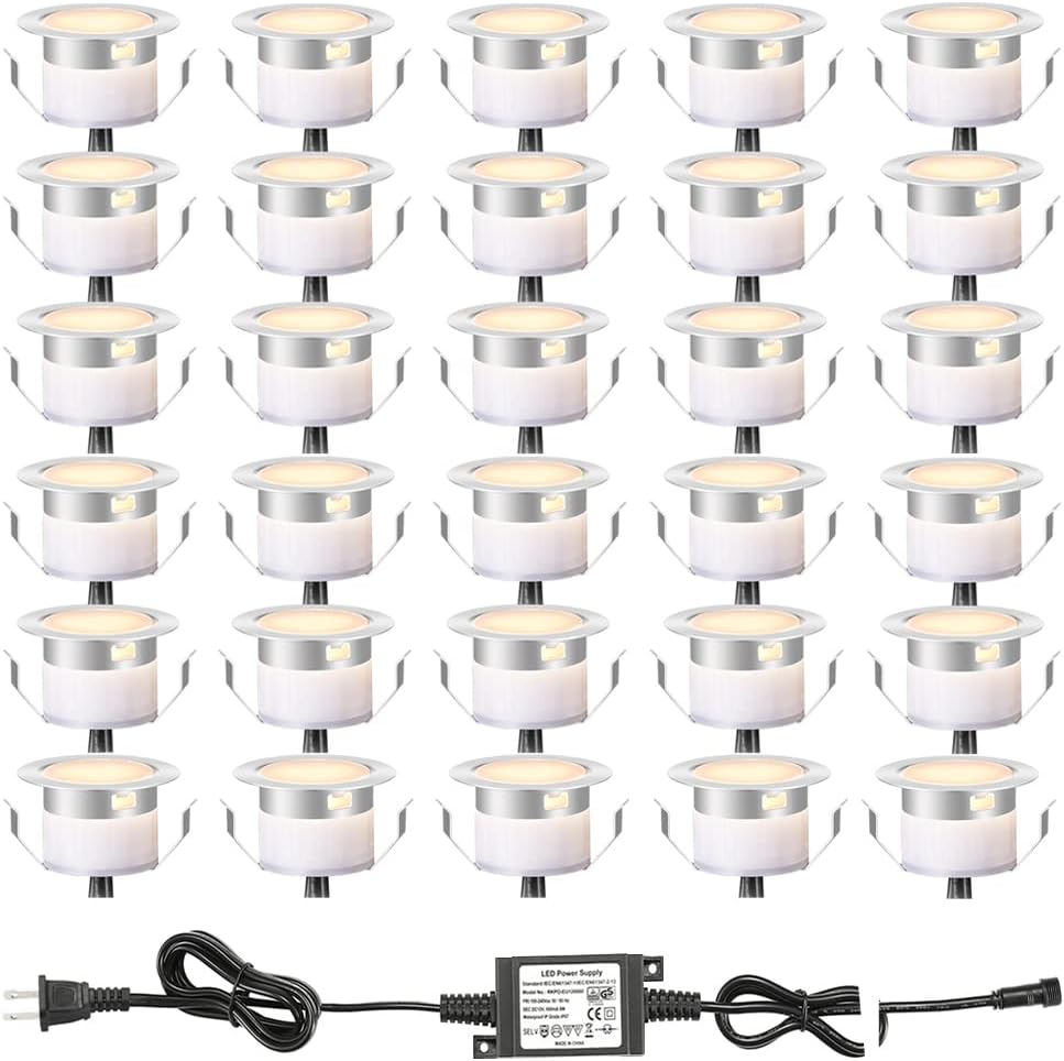 LED Deck Light Kit, 30 pcs Φ1.22 Recessed Warm White Deck Stair In ...