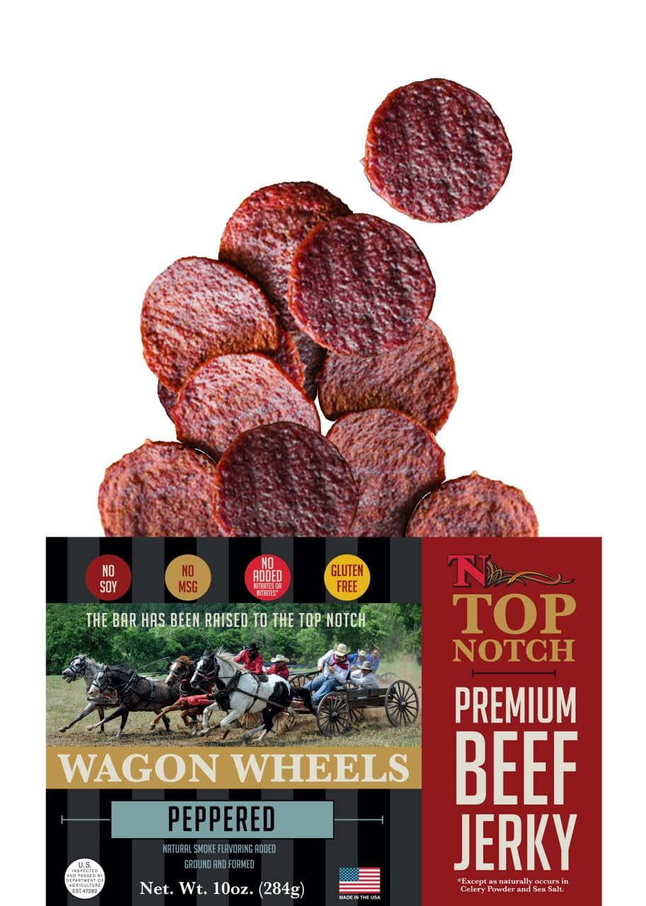 Amazon.com: Top Notch Wagon Wheels Jerky - 10 oz Bag of Beef Jerky ...