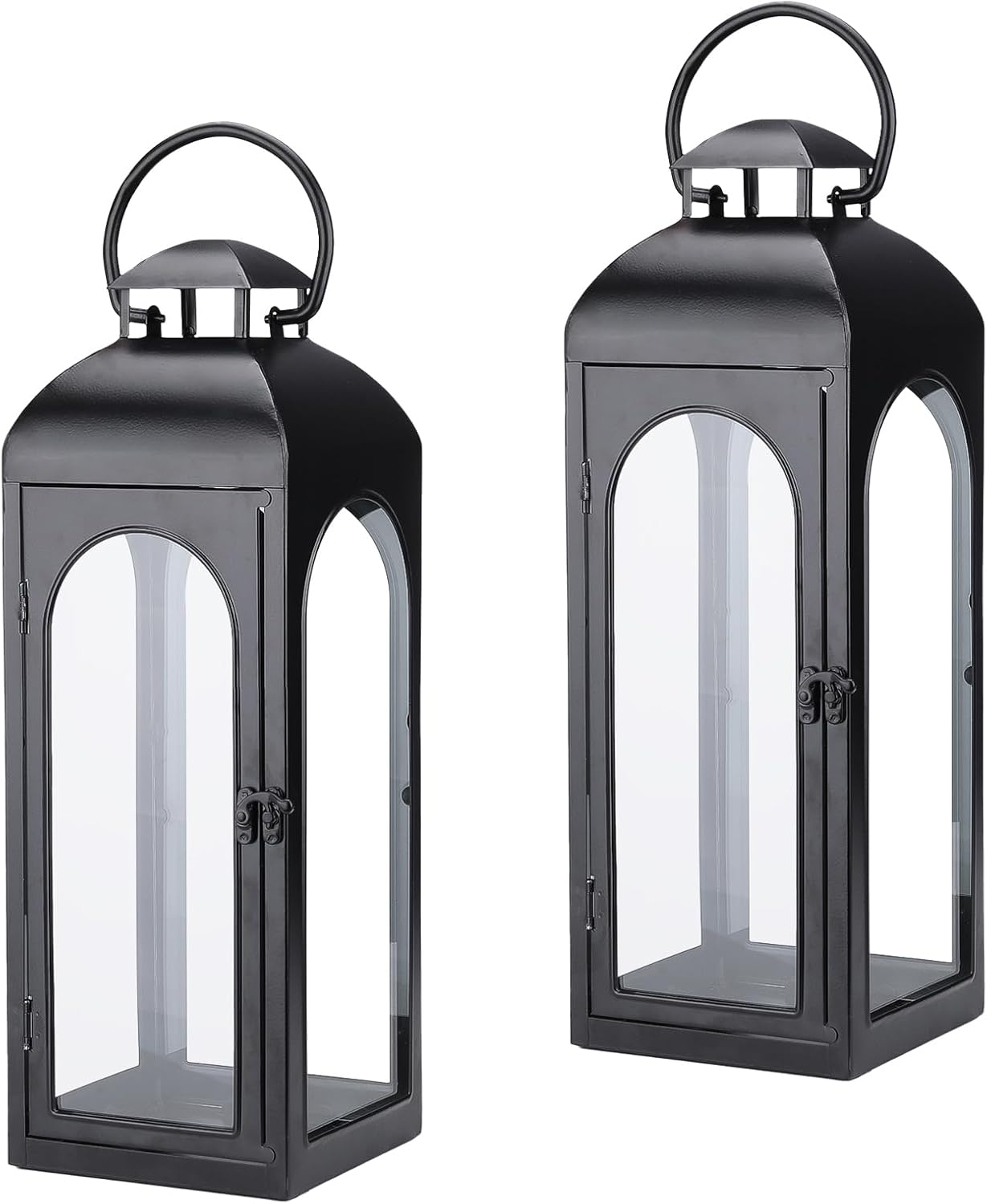 Bdor 2 Pack Luxury Black Metal Lanterns – 16" Tall Modern Hurricane ...