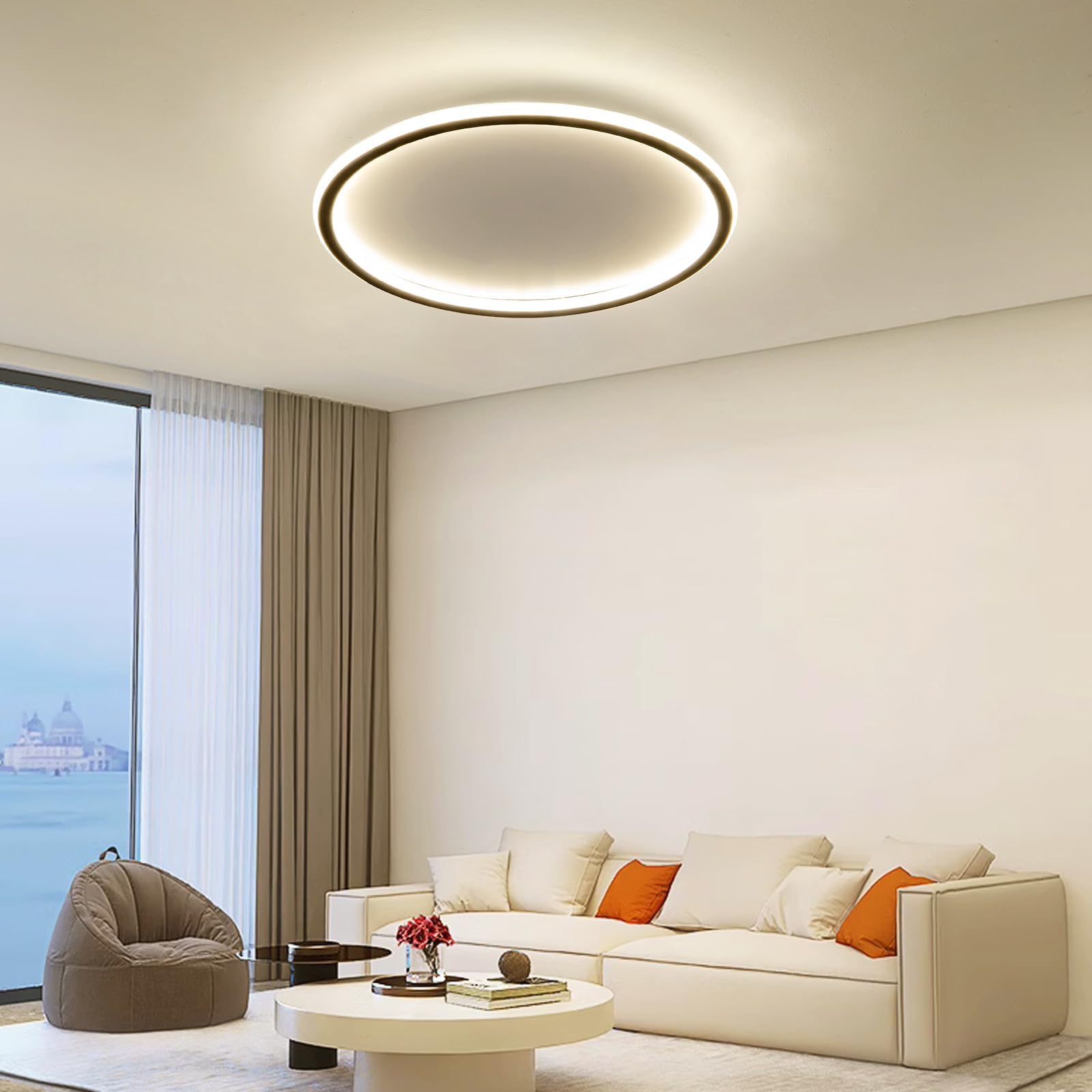 Mikeru 60cm LED Round Ceiling Light, 3000K/4500K/6000K 3 Color Dimmable ...