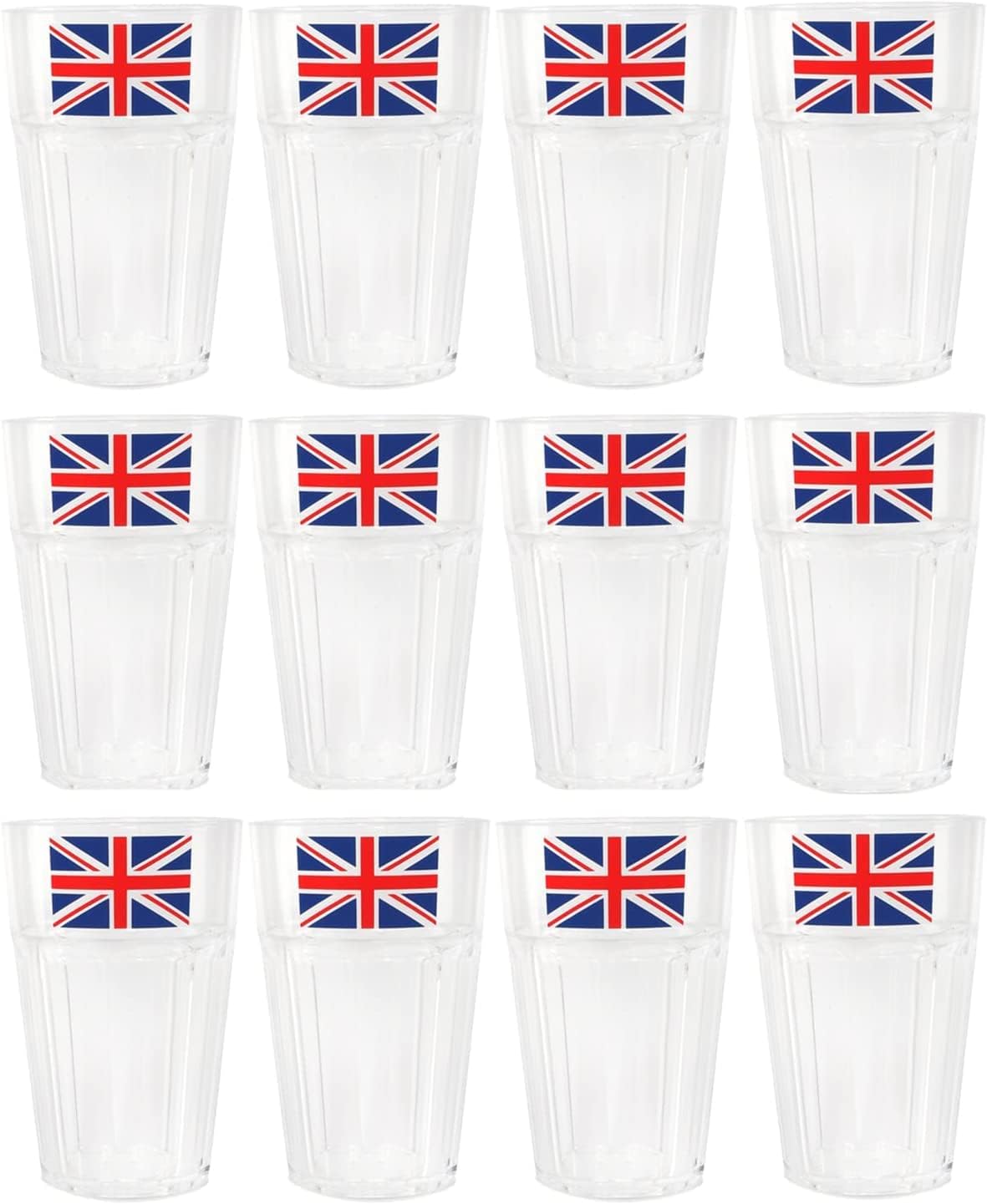 Union Jack Tumblers - Pack of 12 - Heavy Duty Plastic Premium Reusable ...
