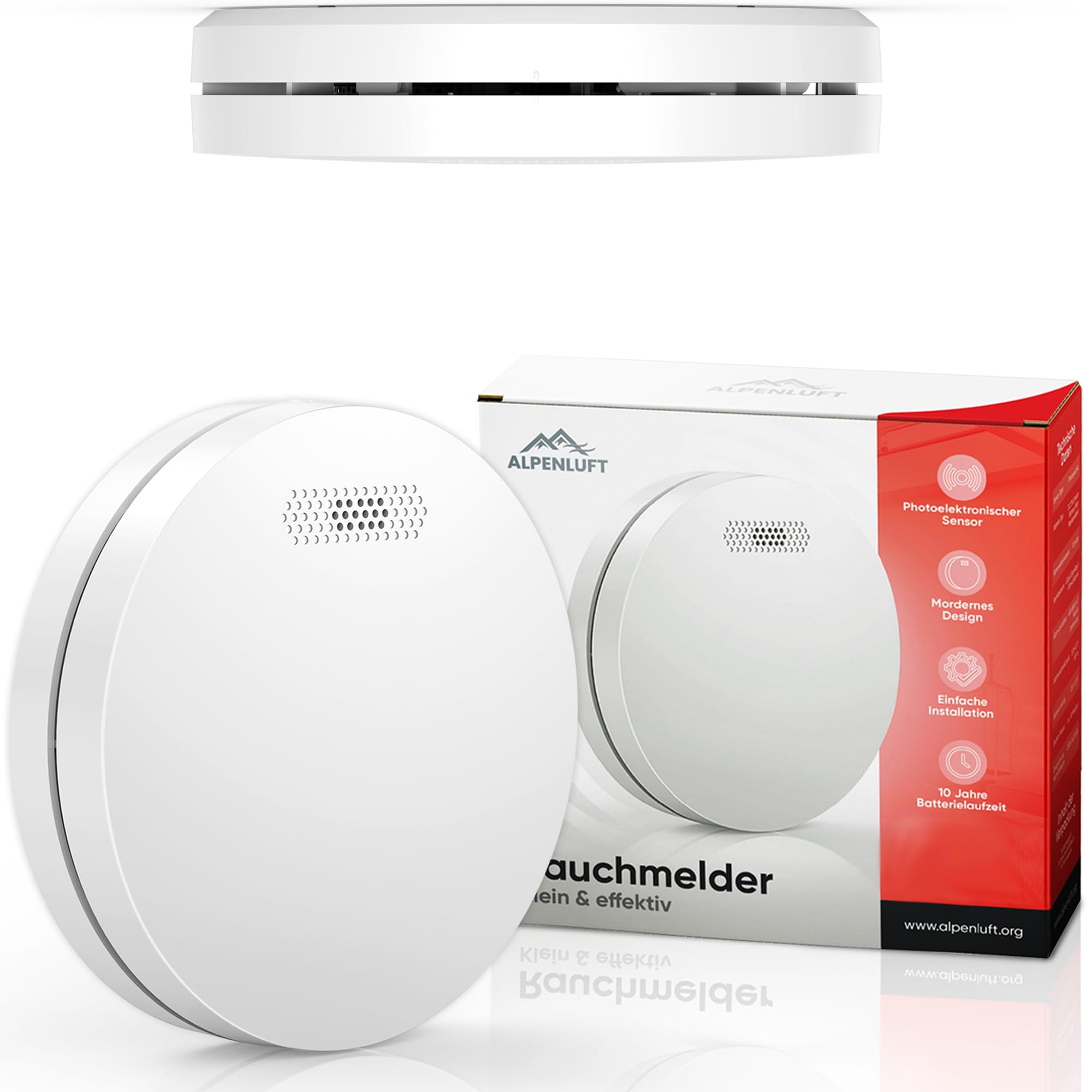 Buy ALPENLUFT Smoke Alarm 10 Year Battery, Fire Alarm Flat, Smoke ...