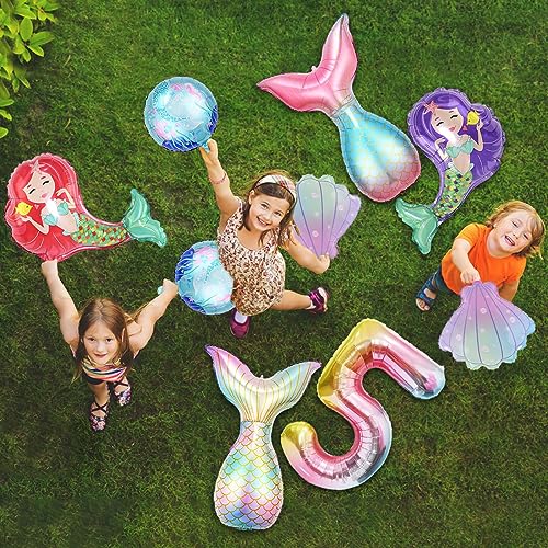 Snapklik.com : 9 Pcs Large Number 5 Colorful Mermaid Tail Seashell Foil ...