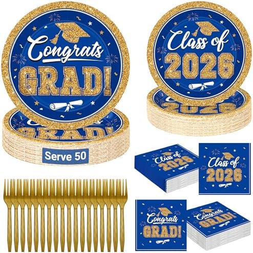 Amazon.com: QZYL Graduation Party Supplies Set for 50 Guests, Blue and ...