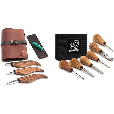 Amazon.com: BeaverCraft S15X Deluxe Wood Carving Whittling Knives Set with Leather Case SC05 ...