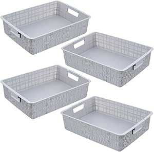 Amazon.com - 4 Pack Plastic Storage Baskets - Small Pantry Organization ...