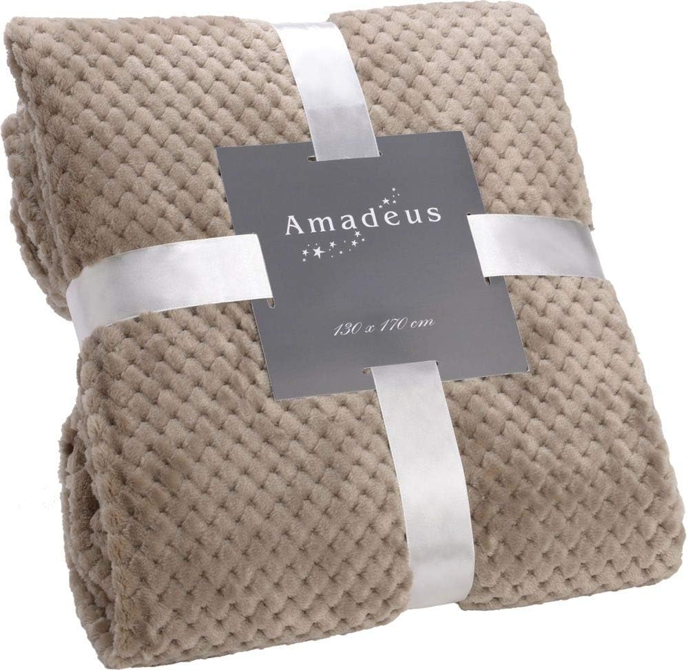 Plaid de couleur taupe, collection Damier, 130x170 cm, Amadeus : Amazon ...