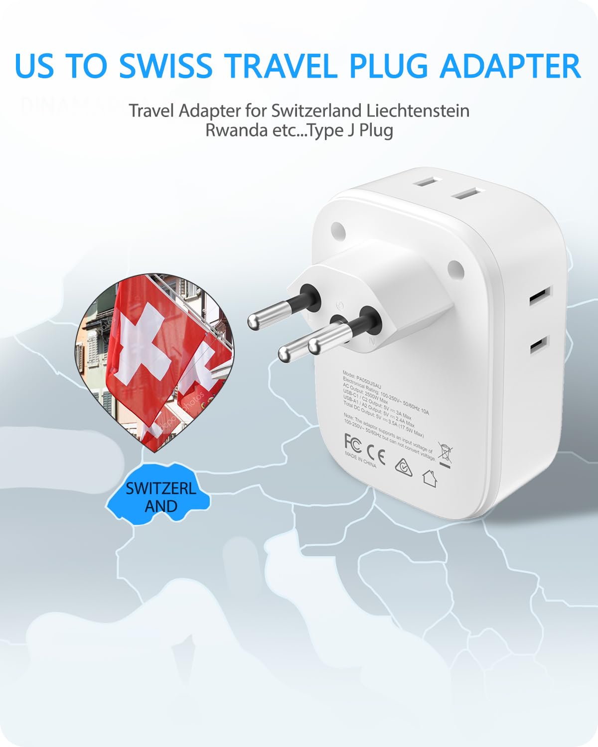 Snapklik.com : LENCENT Switzerland Travel Plug Adapter, Swiss Power Adaptor