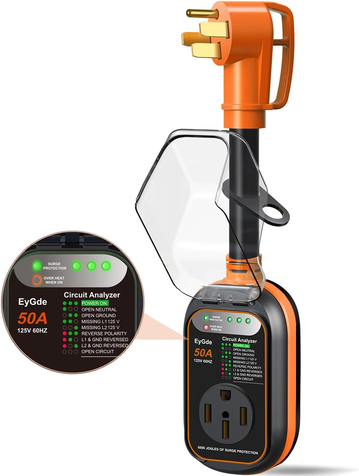 RV Surge Protector 50 Amp, Upgraded 6000 Joules Power Circuit Analyzer ...
