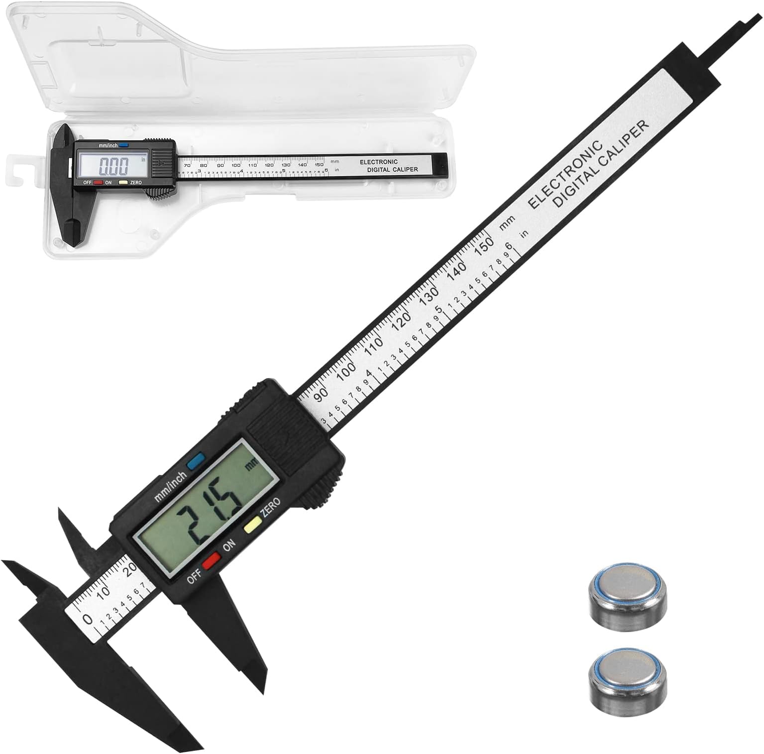 Gvolatee digital caliper of 150mm (6") carbon fiber, with clear LCD and ...
