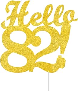 Amazon.com: Hello 82 Cake Toppers Gold Glitter, Happy 82nd Birthday ...