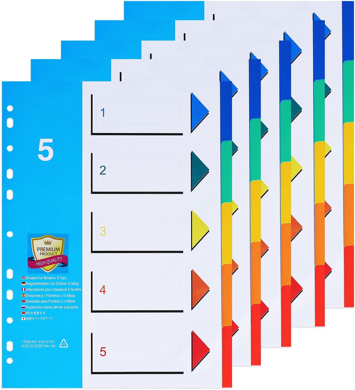 5 Pezzi Divisori per Raccoglitori A4 Numerati 1-5, Separatori Raccoglitore ad Anelli con 11 Fori ...