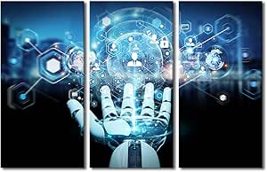 Amazon.com: Canvas Wall Art Futuristic Robot Framed 3 Pieces Wall Art ...