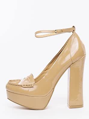 Amazon.com | MoDDeals Artie Patent Leather Platform Heels Tan | Pumps