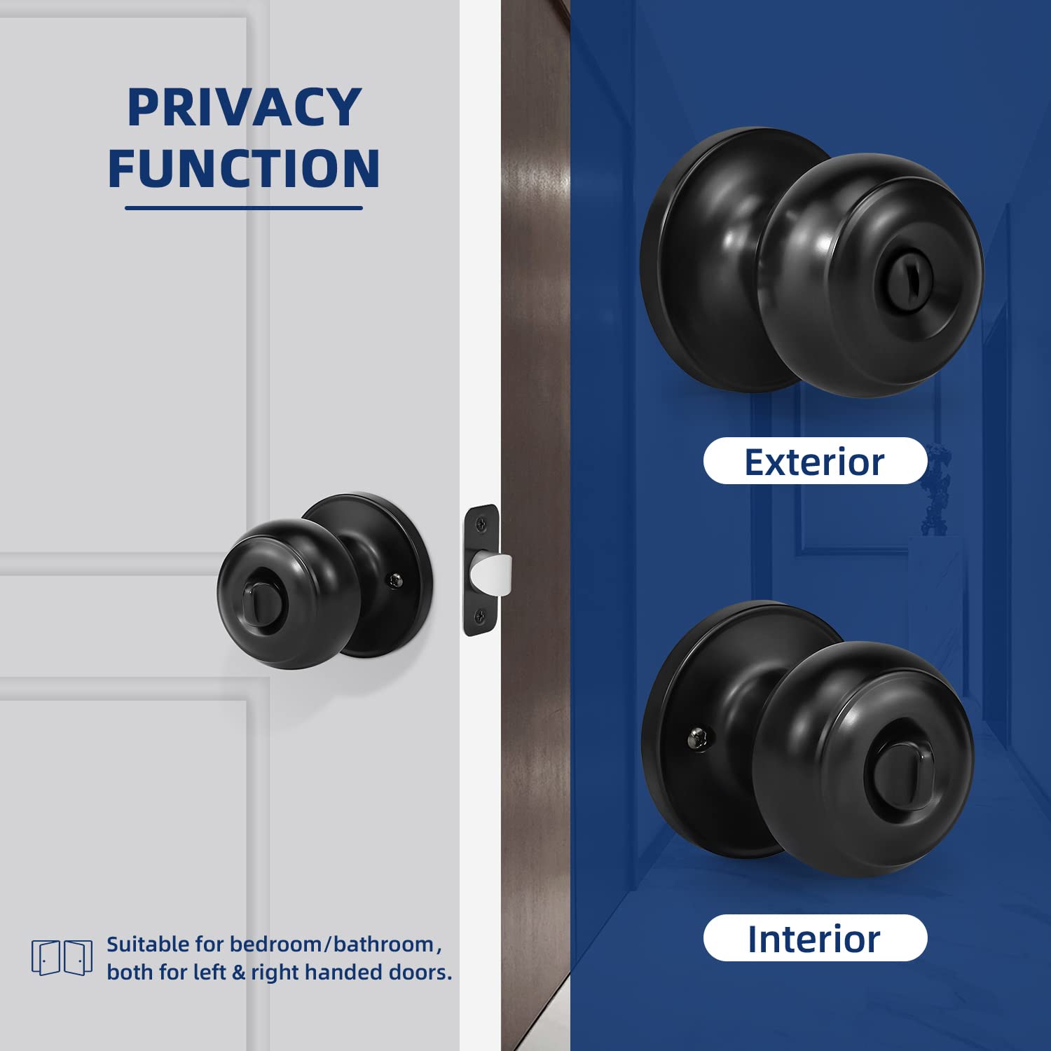 Snapklik.com : Privacy Door Knob, KEYLESS Interior Door Lock, Flat Ball ...