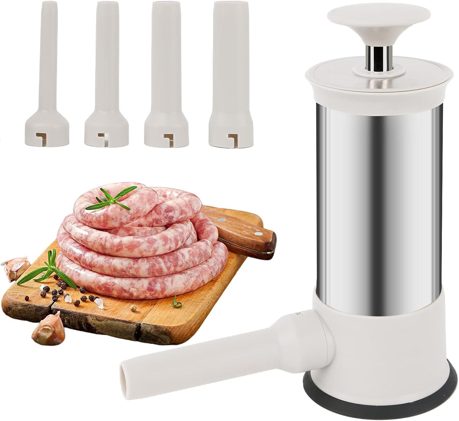 GENCAM Stainless Steel Sausage Filler, Manual Sausage Machine with 4 ...