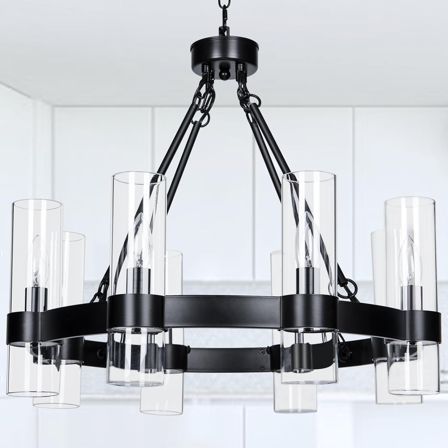 Black Wagon Wheel Chandelier-8 Light 25 Inch,Round Rustic Farmhouse ...