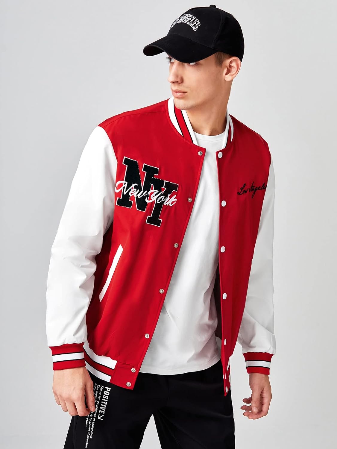 Amazon.com: BAMZOK Jackets for Men - Men Letter Patched Colorblock ...