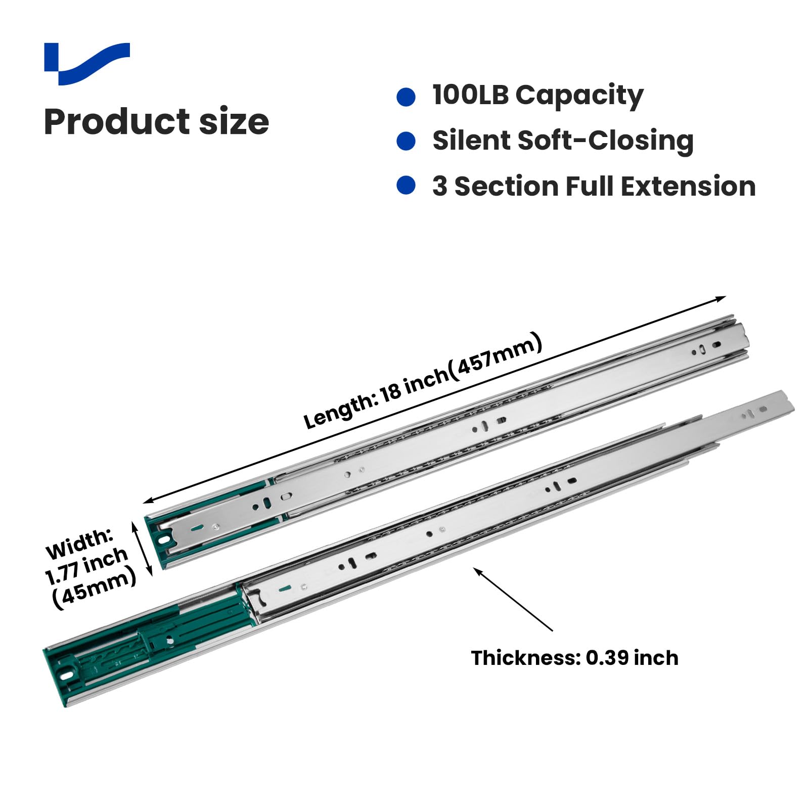 Snapklik.com : 6 Pair 18 Inch Push To Open Drawer Slides, Full ...