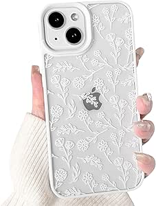 Amazon.com: NITITOP Compatible with iPhone 13/14 /15 Case Cute Cute Clear Flower Leaves Pattern ...