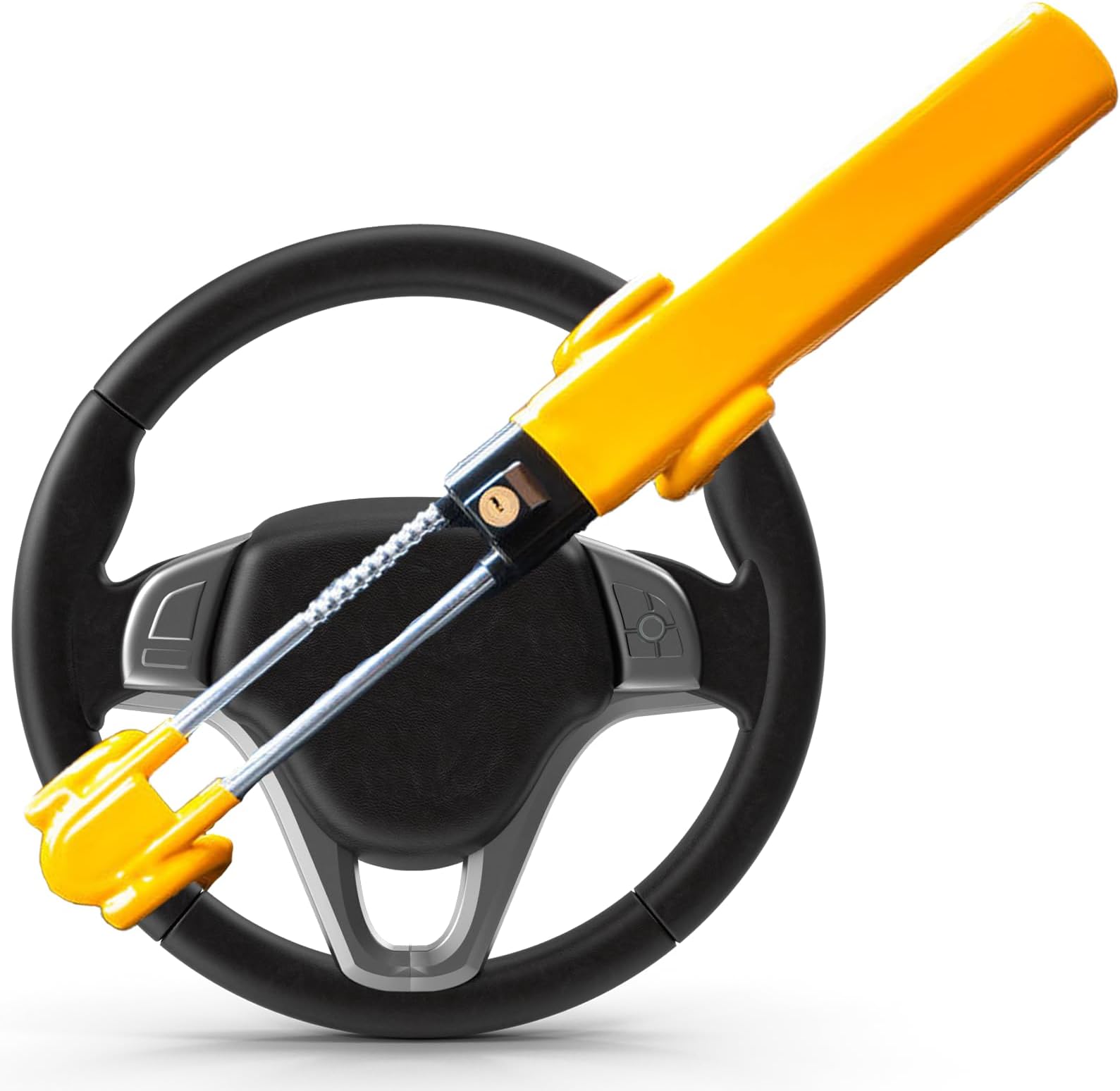 STRONG YELLOW DOUBLE HOOK CAR STEERING WHEEL ANTI THEFT SECURITY LOCK ...